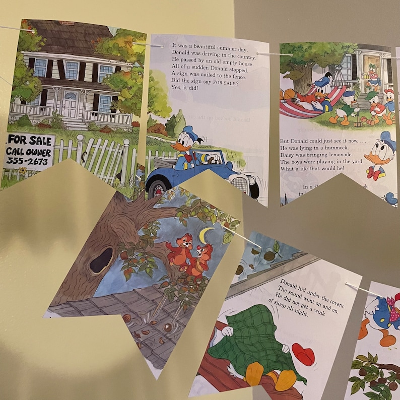 Vintage Donald Duck Book Paper Garland / Donald Duck Buys a House Book ...