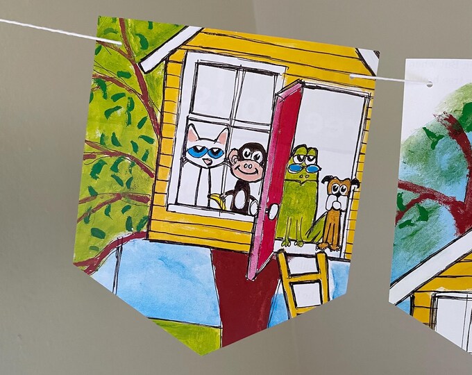 Pete the Cat Tree House Paper Garland / Cat Birthday Party Garland ...