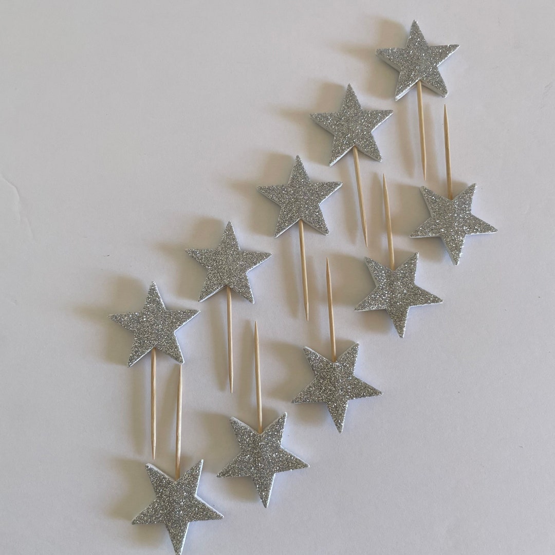 Glitter Silver Star Cake Topper Set / Twinkle Twinkle Little Star Cake ...