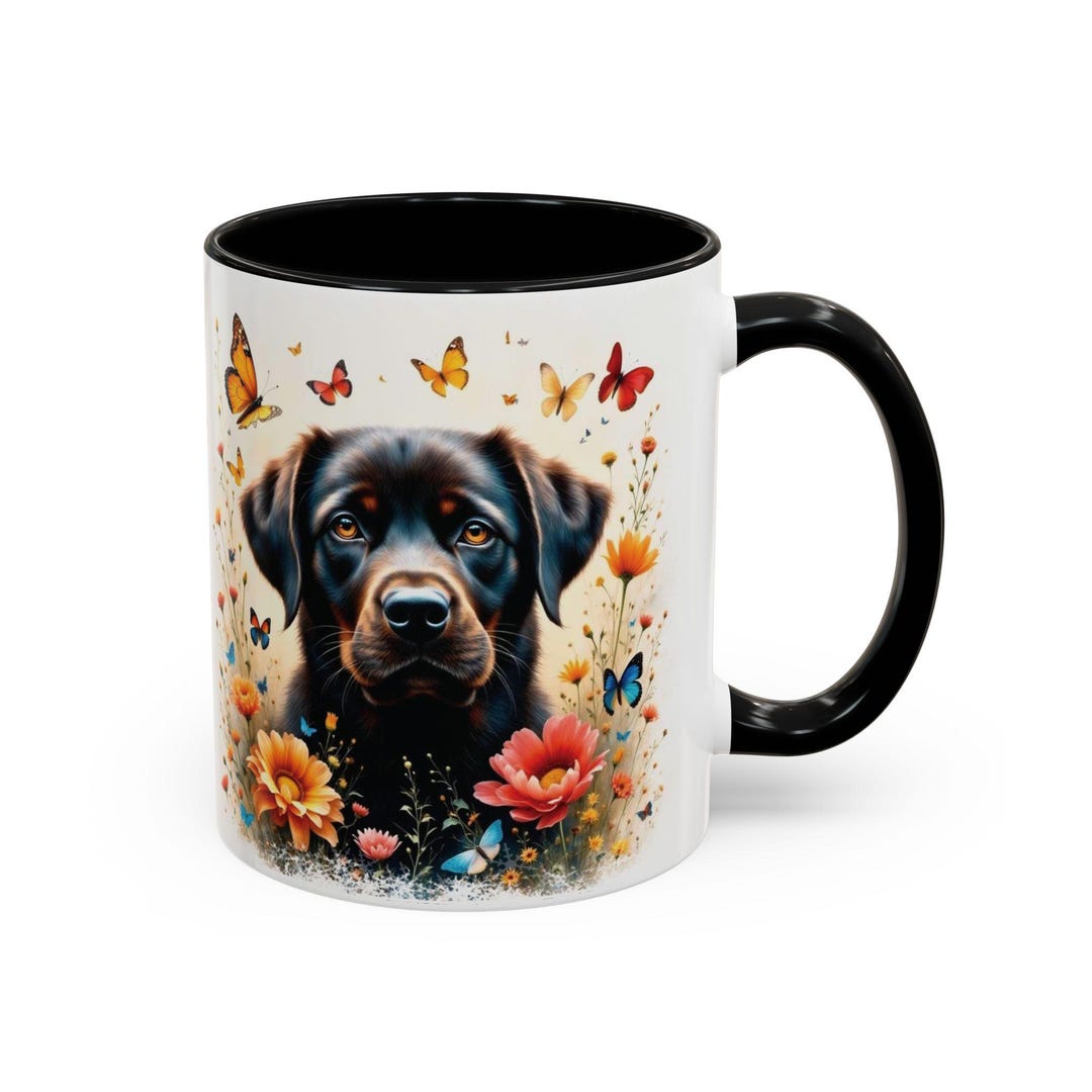 Black Lab and Butterflies Mug, Custom Black Labrador Mug, Coffee Cup ...