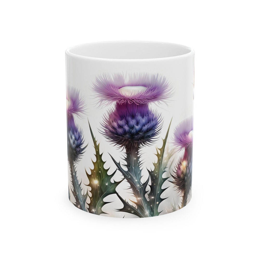 Scottish Thistle Gift Floral Mug, Scotland Art Watercolor Thistle ...