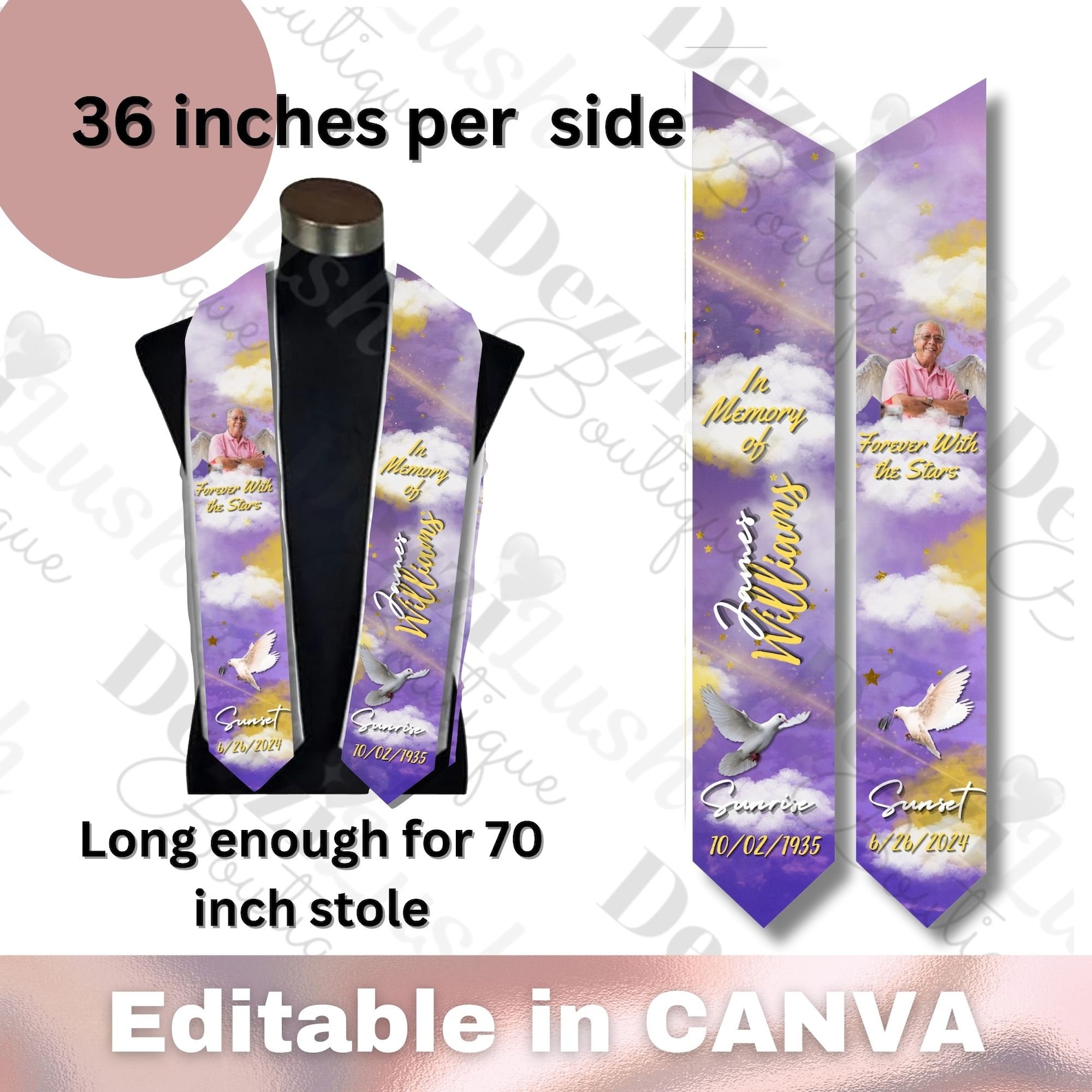 Purple and Gold Design- Memorial Stole Canva Template - Funeral ...