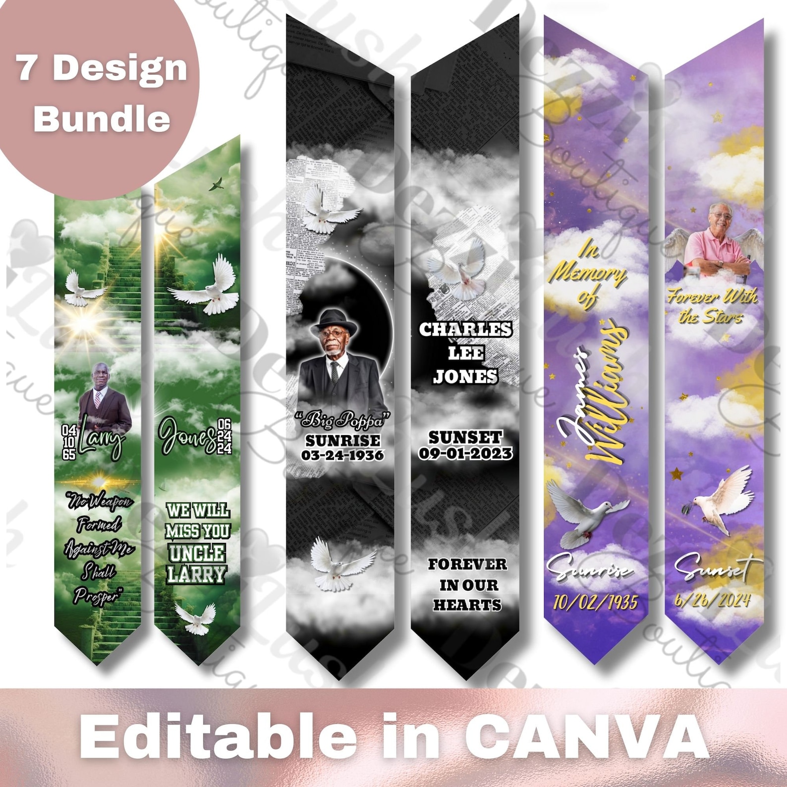 Memorial Stole Canva Template - 7 Customizable Design Options - Funeral ...