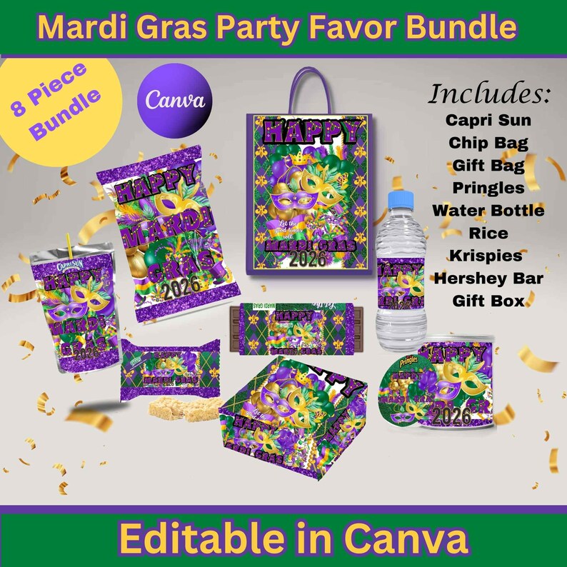 Editable Mardi Gras Party Favor Template | Printable 8.5x11" Digital ...
