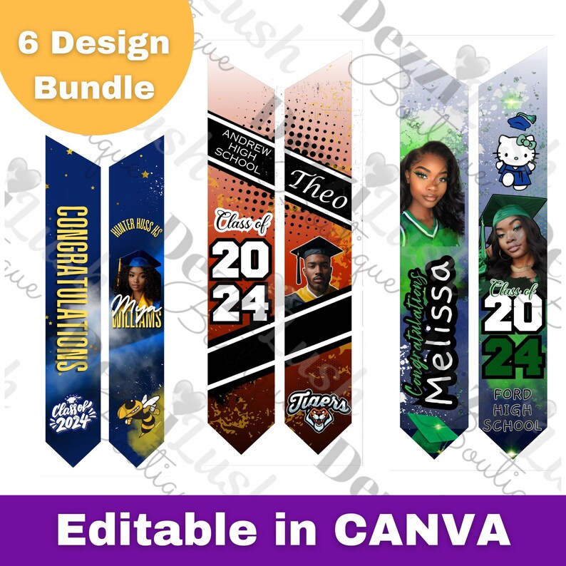 70 Inch Graduation Stole Design Bundle, Editable Done for You in Custom ...