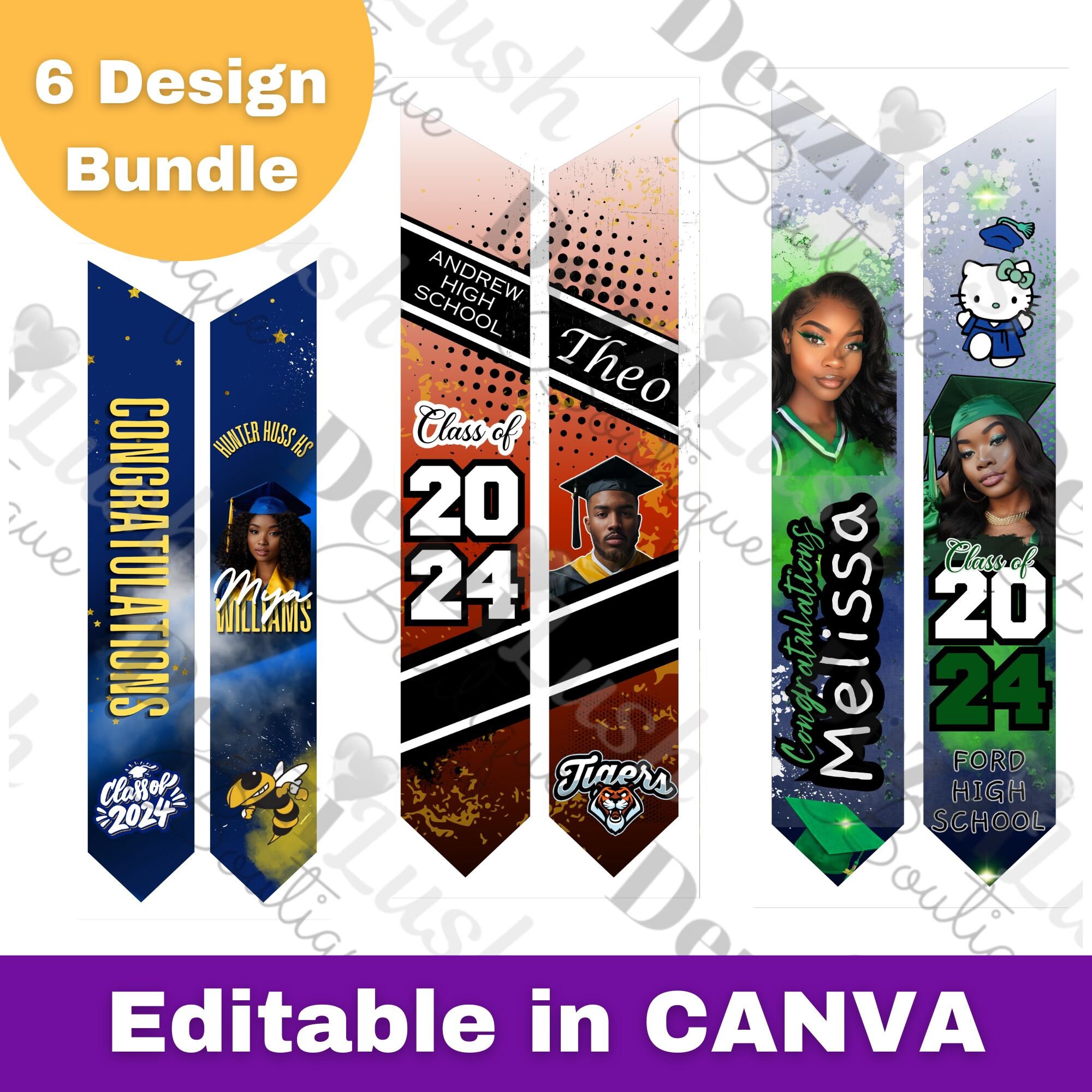 70 Inch Graduation Stole Design Bundle, Editable Done for You in Custom ...