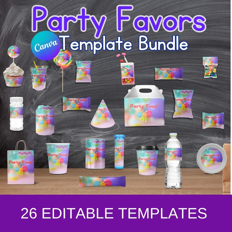 Party Favor Template Bundle, Editable Canva Design for Custom Party ...