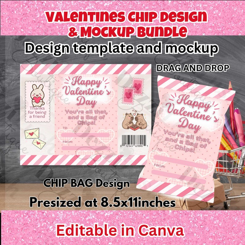 Valentines Day Classroom Party Chip Bag Editable Template and Mockup ...
