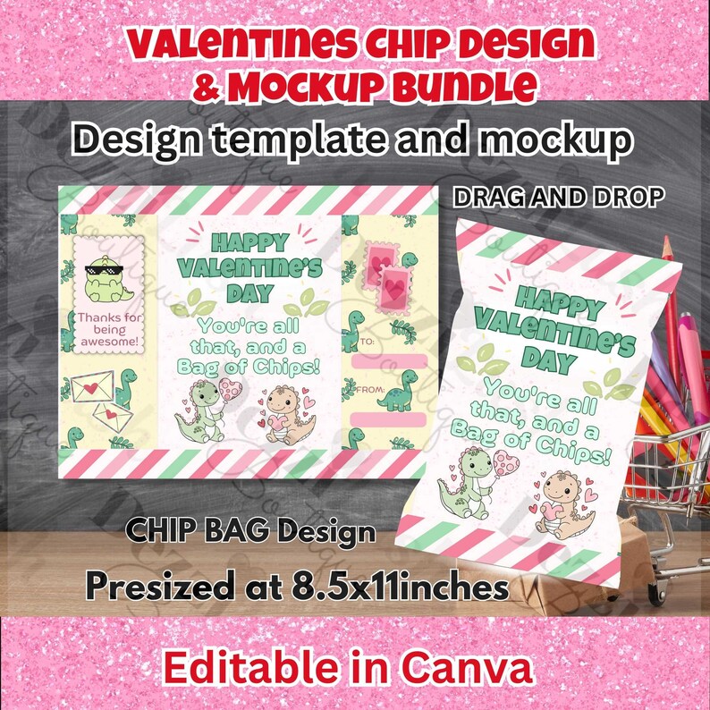 Valentines Day Classroom Party Chip Bag Editable Template and Mockup ...