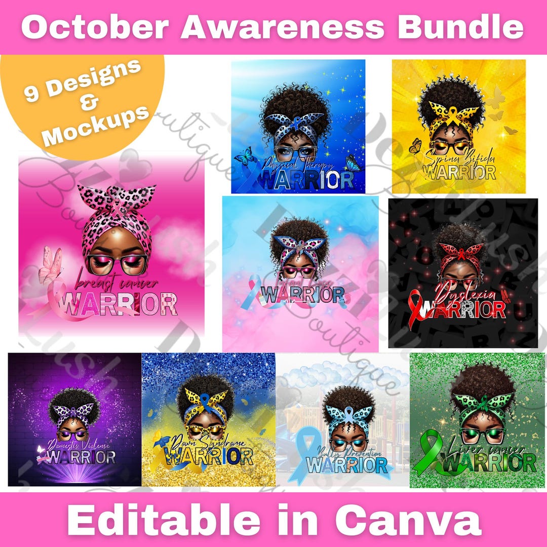 October Awareness Canva Editable Template and Mockup Bundle for Cancer ...