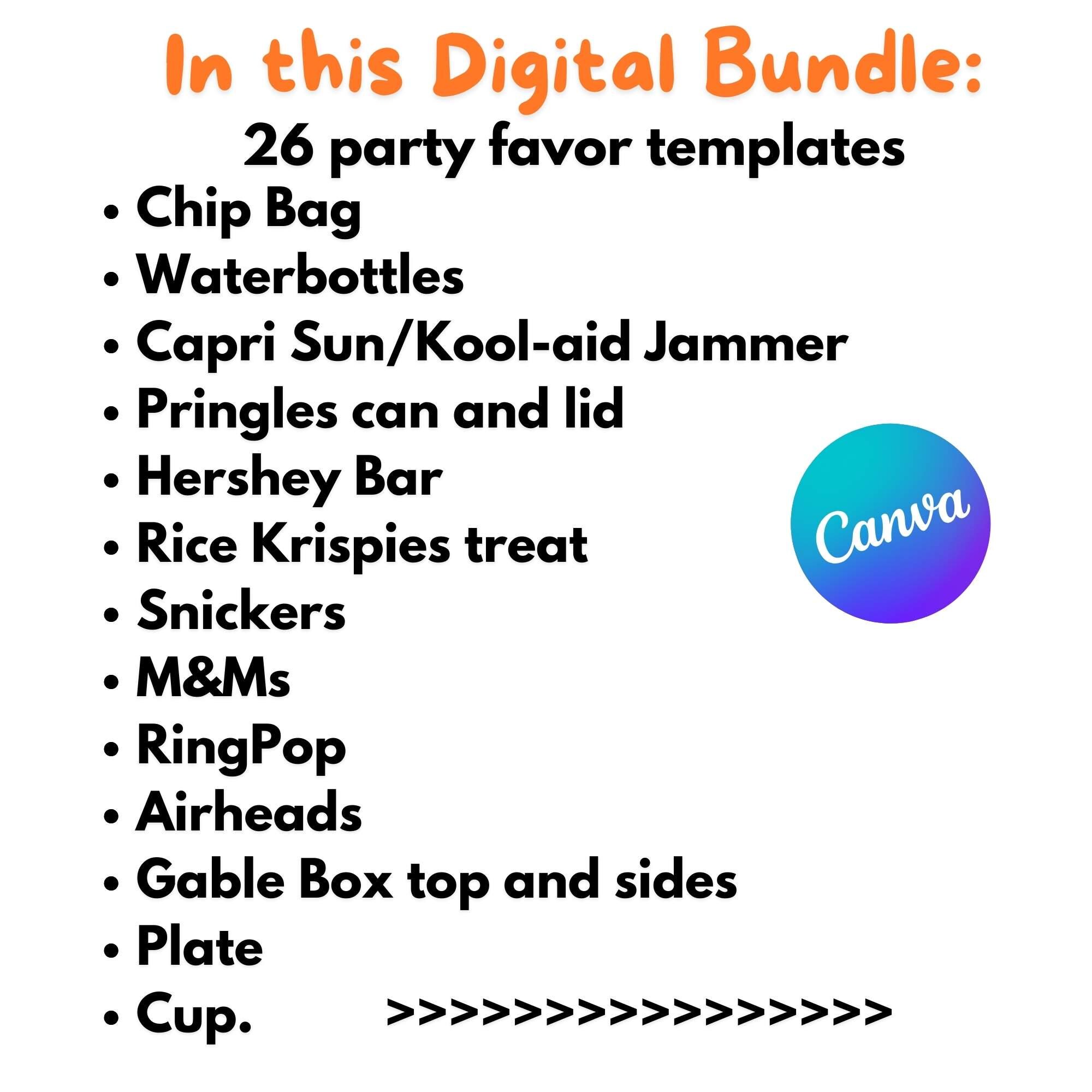 Party Favor Template Bundle, Editable Canva Design for Custom Party ...