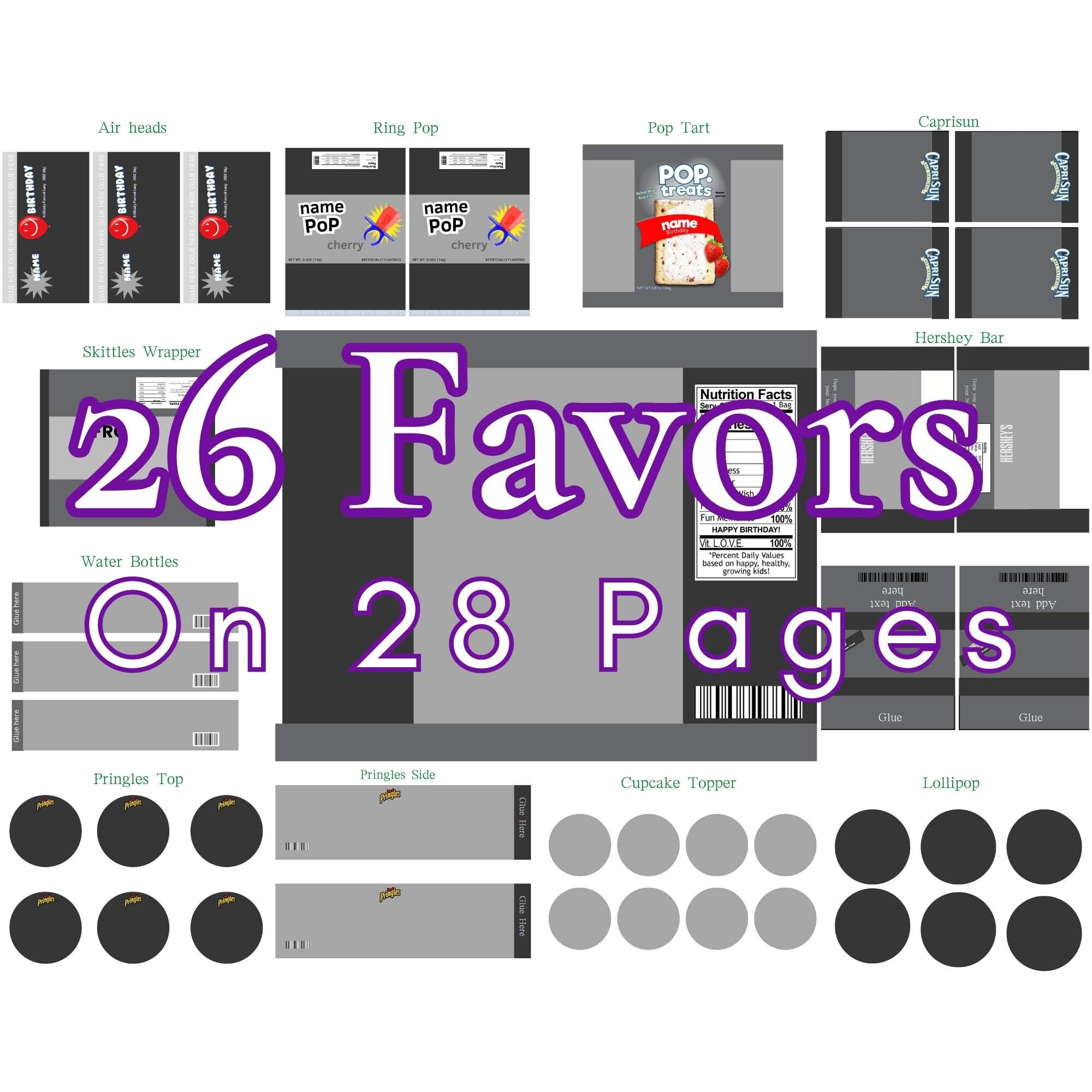 Party Favor Template Bundle, Editable Canva Design for Custom Party ...