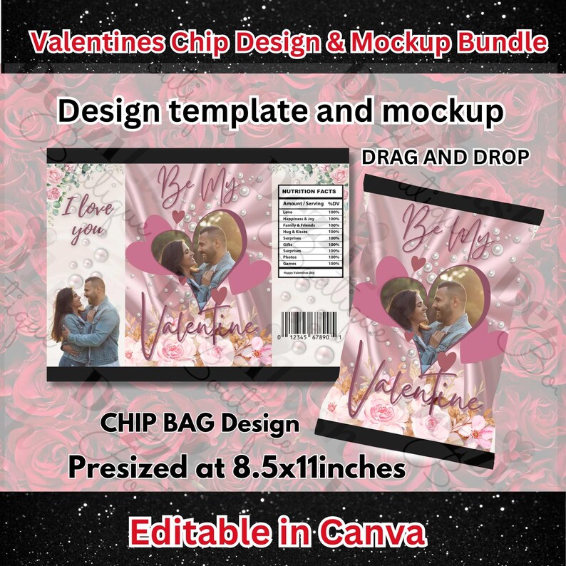 Valentine's Day Chip Bag Template, Editable Favor Design (digital ...