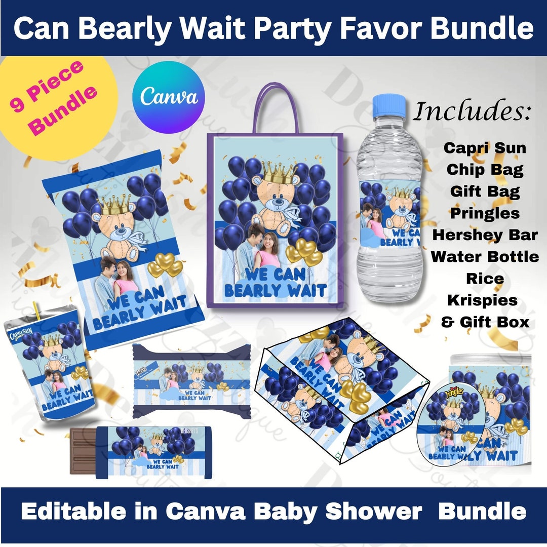 We Can Bearly Wait Baby Shower Party Canva Editable Design Bundle Teddy ...