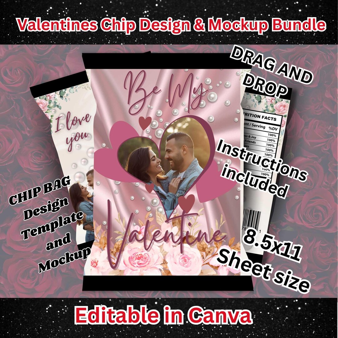 Valentine's Day Chip Bag Template, Editable Favor Design (digital ...