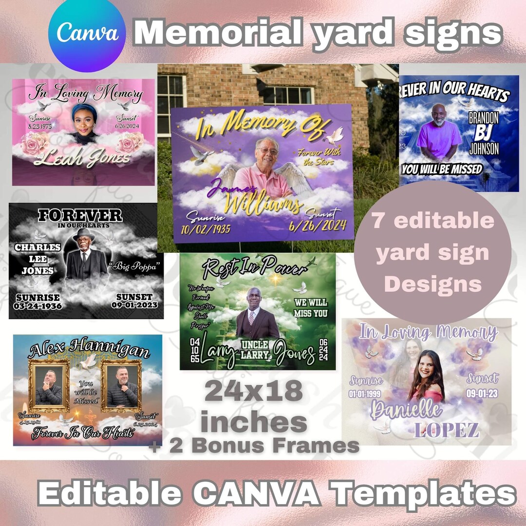 Memorial Yard Signs Canva Template - 7 Customizable Design Options ...