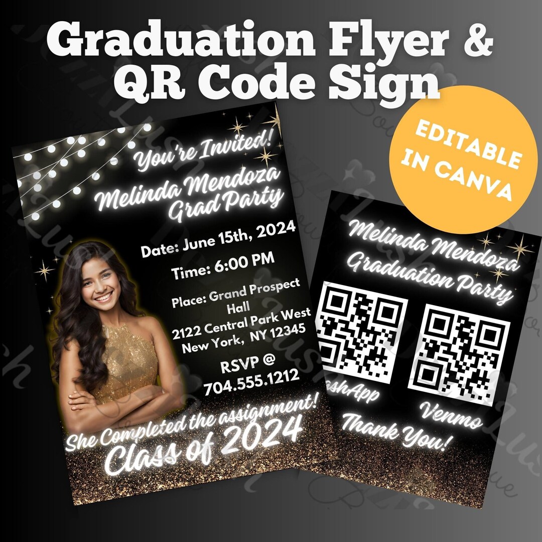 Graduation Party, Grad Invite, Invitation Flyer and Qr Scan Pay Sign ...