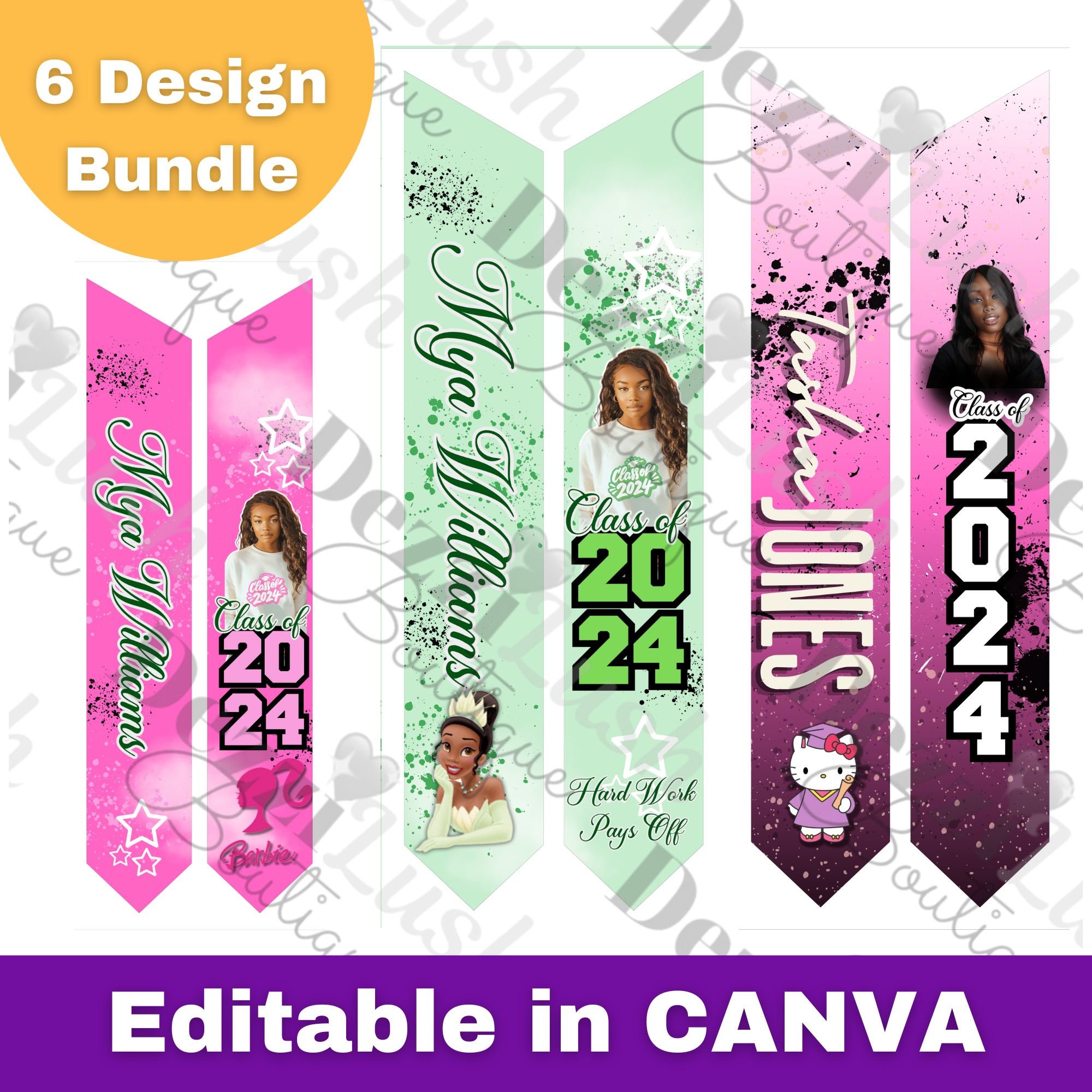 70 Inch Graduation Stole Design Bundle, Editable Done for You in Custom ...