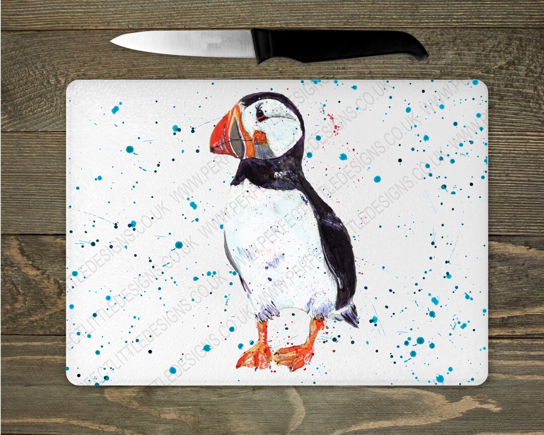 Watercolour Puffin Glass Chopping, Puffin Chopping Board, Glass ...