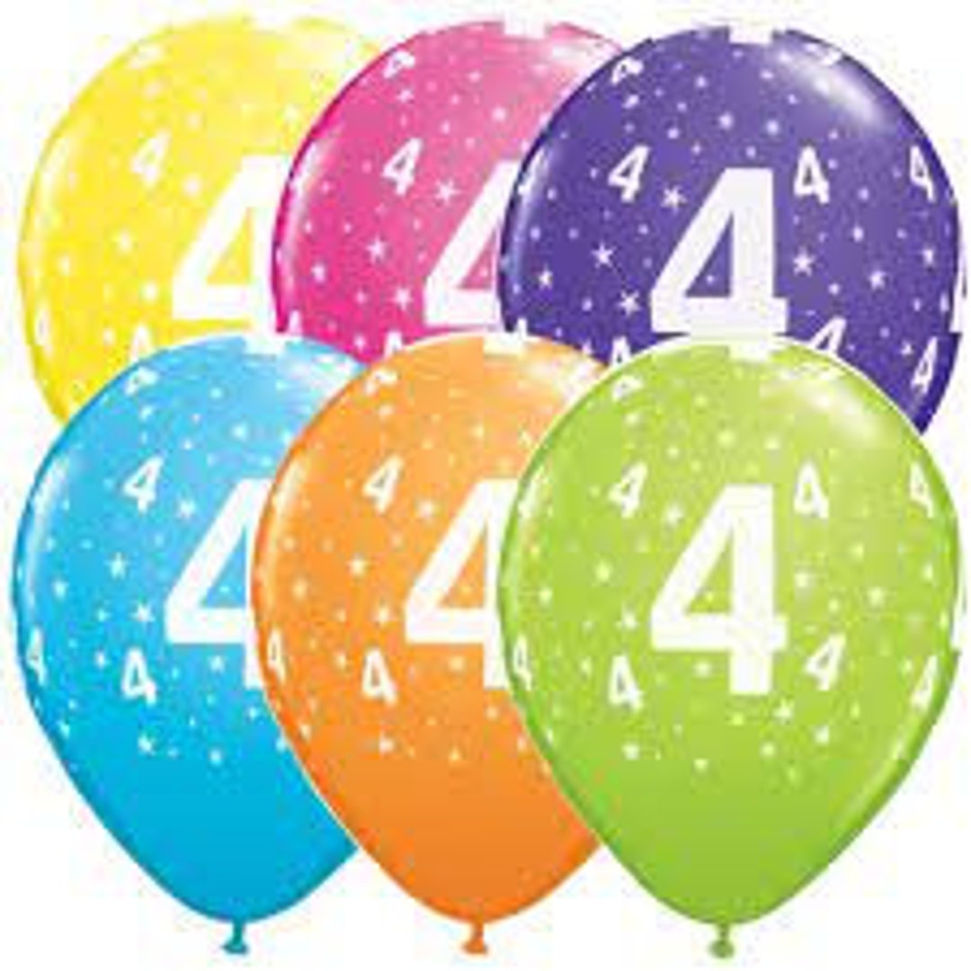 Pack of 6 X 4th Birthday Latex Balloons 4 Year Old Birthday Balloons 4 ...