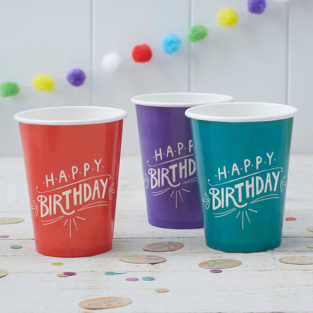 Mixed Paper Cups Happy Birthday Disposable Cups Retro Style - Etsy