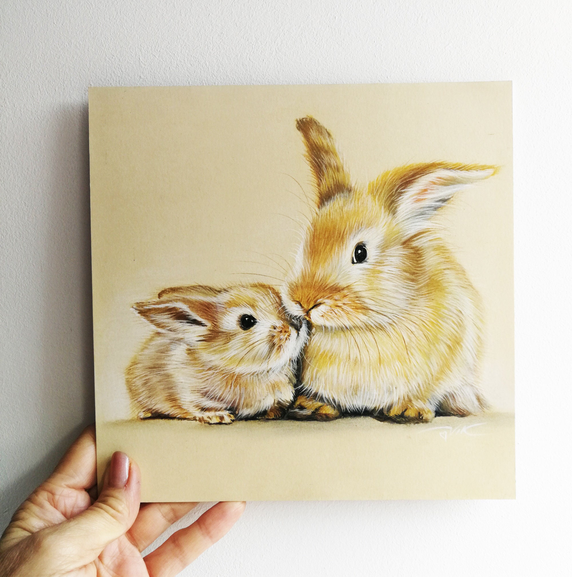 Rabbits Painting Original Art Animals Painting Wall Art 8 х 8 - Etsy