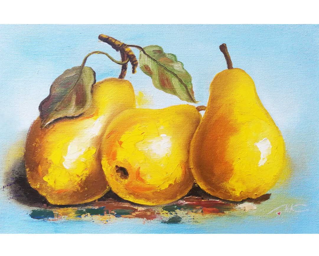 Pear Painting Original Art Oil Painting on Canvas Food Painting Small ...
