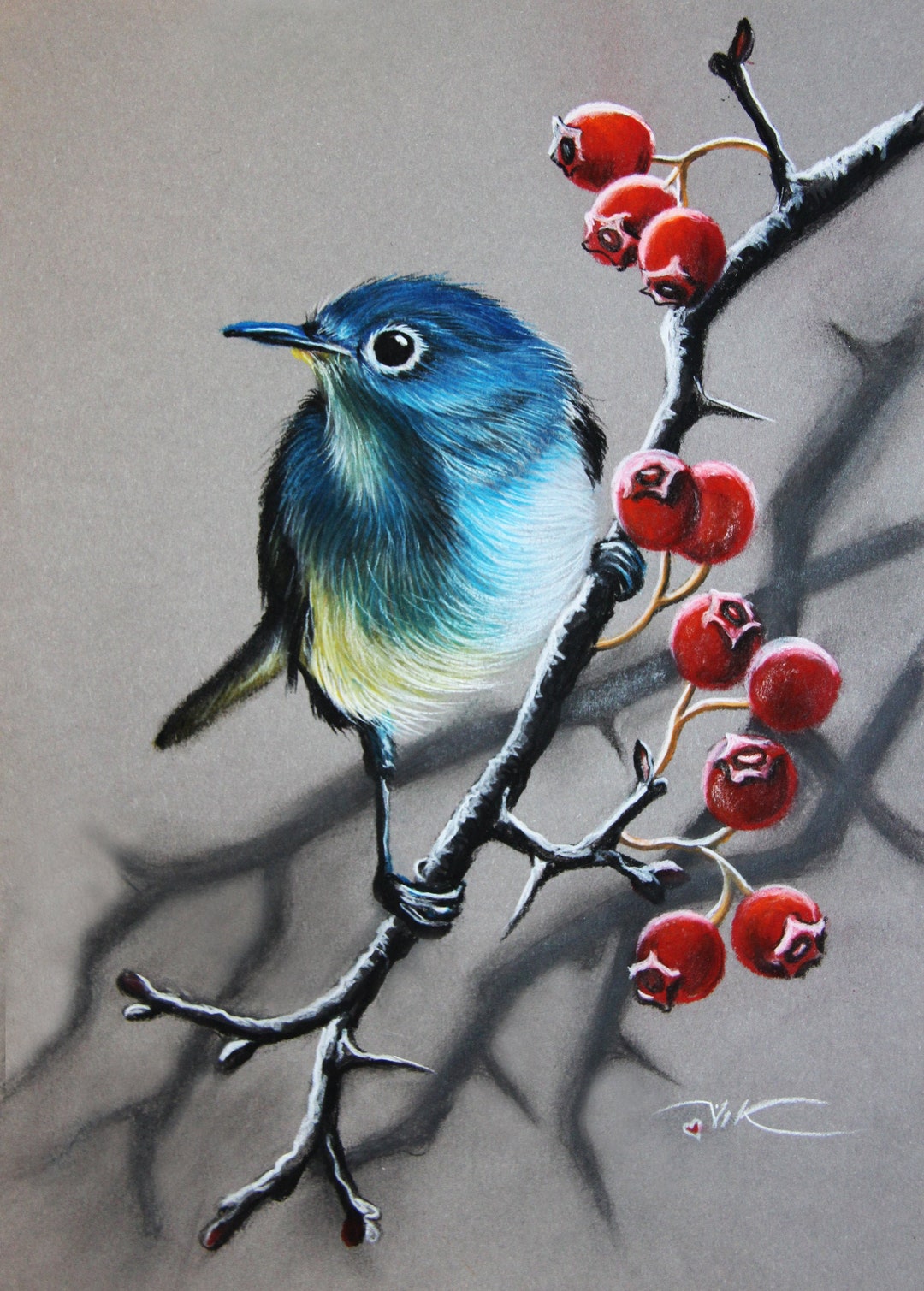 Painting Blue Bird Original Art Birds Painting Small Wall Art - Etsy