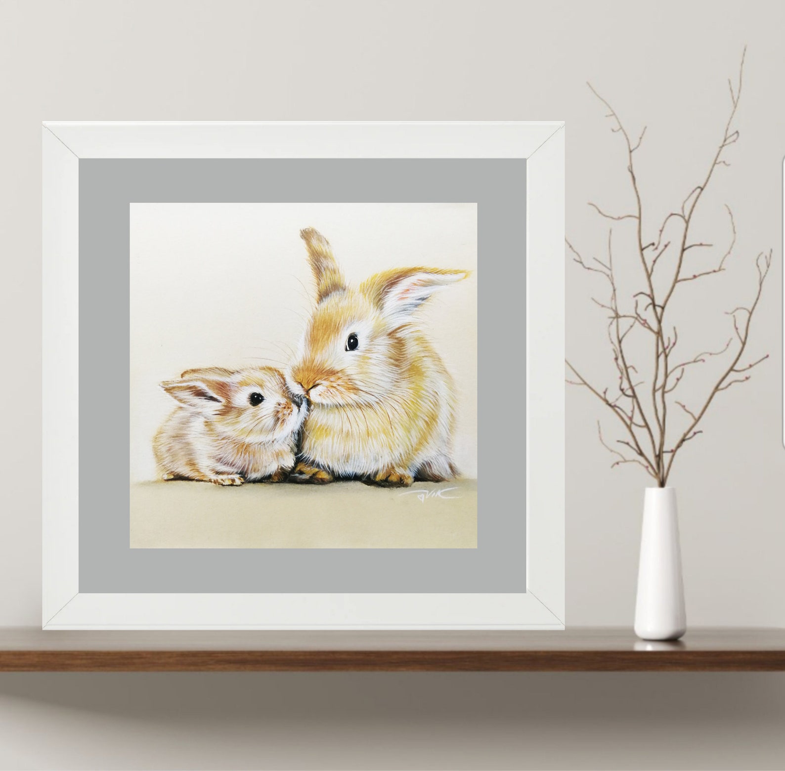 Rabbits Painting Original Art Animals Painting Wall Art 8 х 8 - Etsy