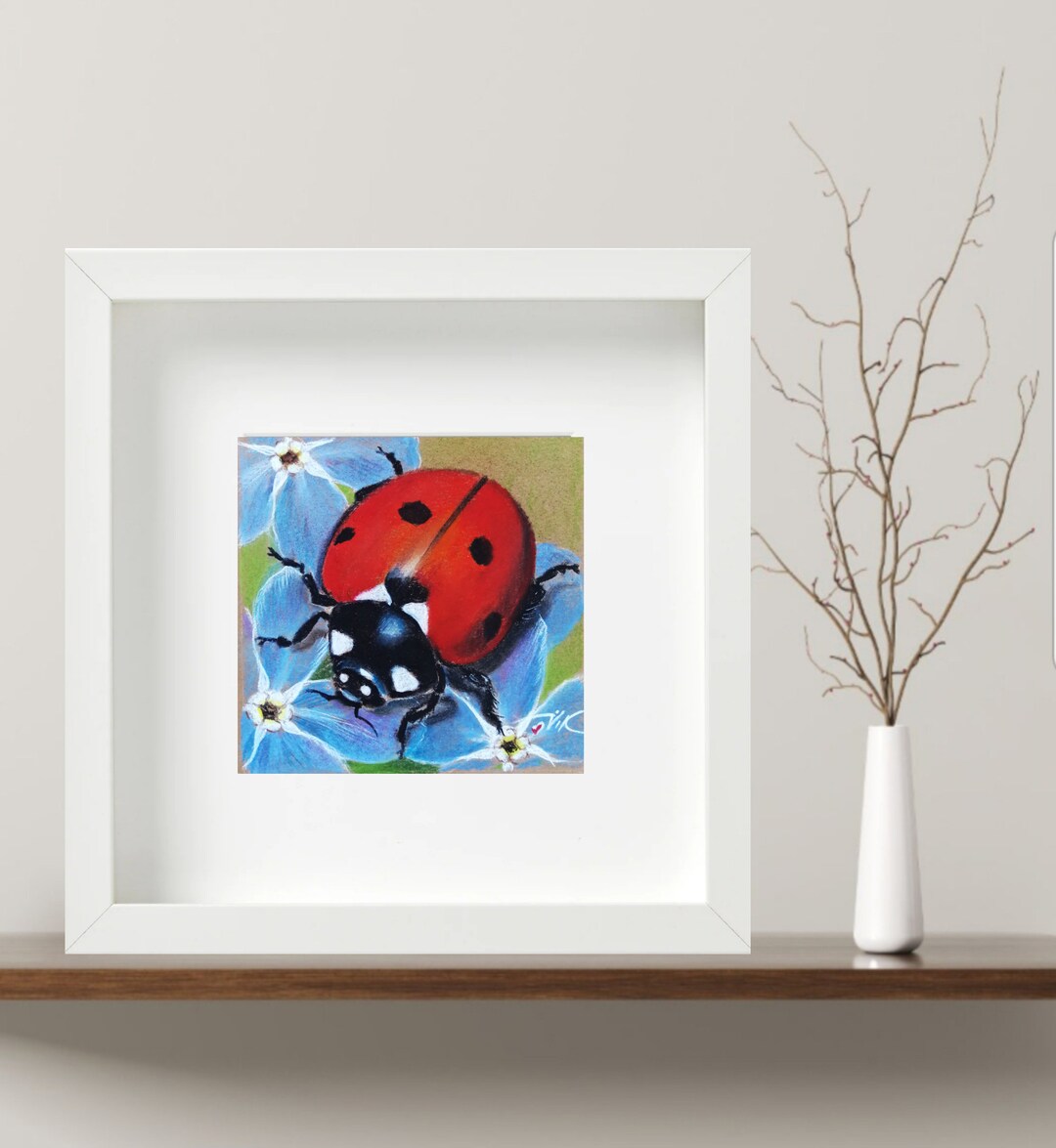 Ladybug Painting: Original Pastel Insect Art, 4x4 Small Artwork - Etsy