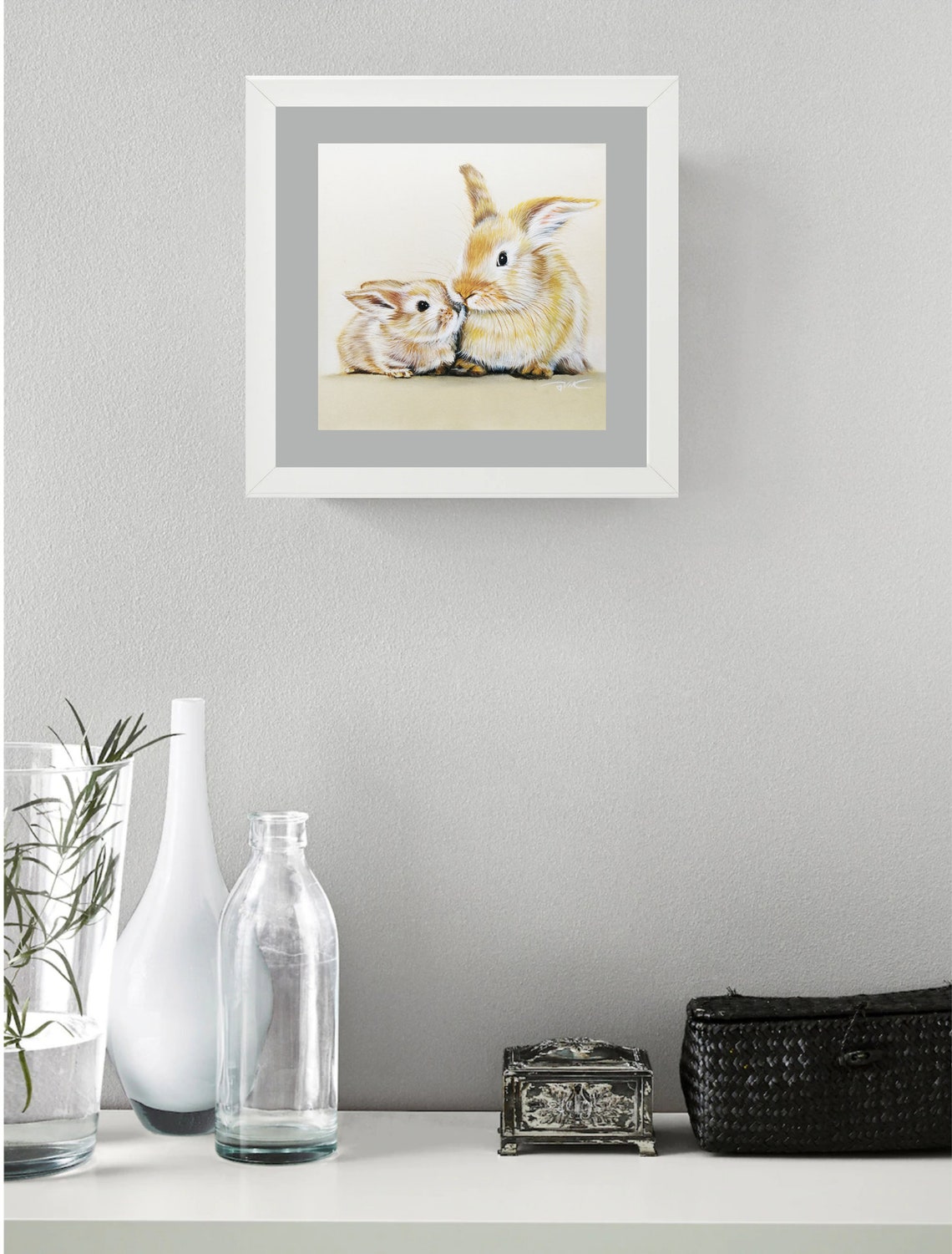 Rabbits Painting Original Art Animals Painting Wall Art 8 х 8 - Etsy