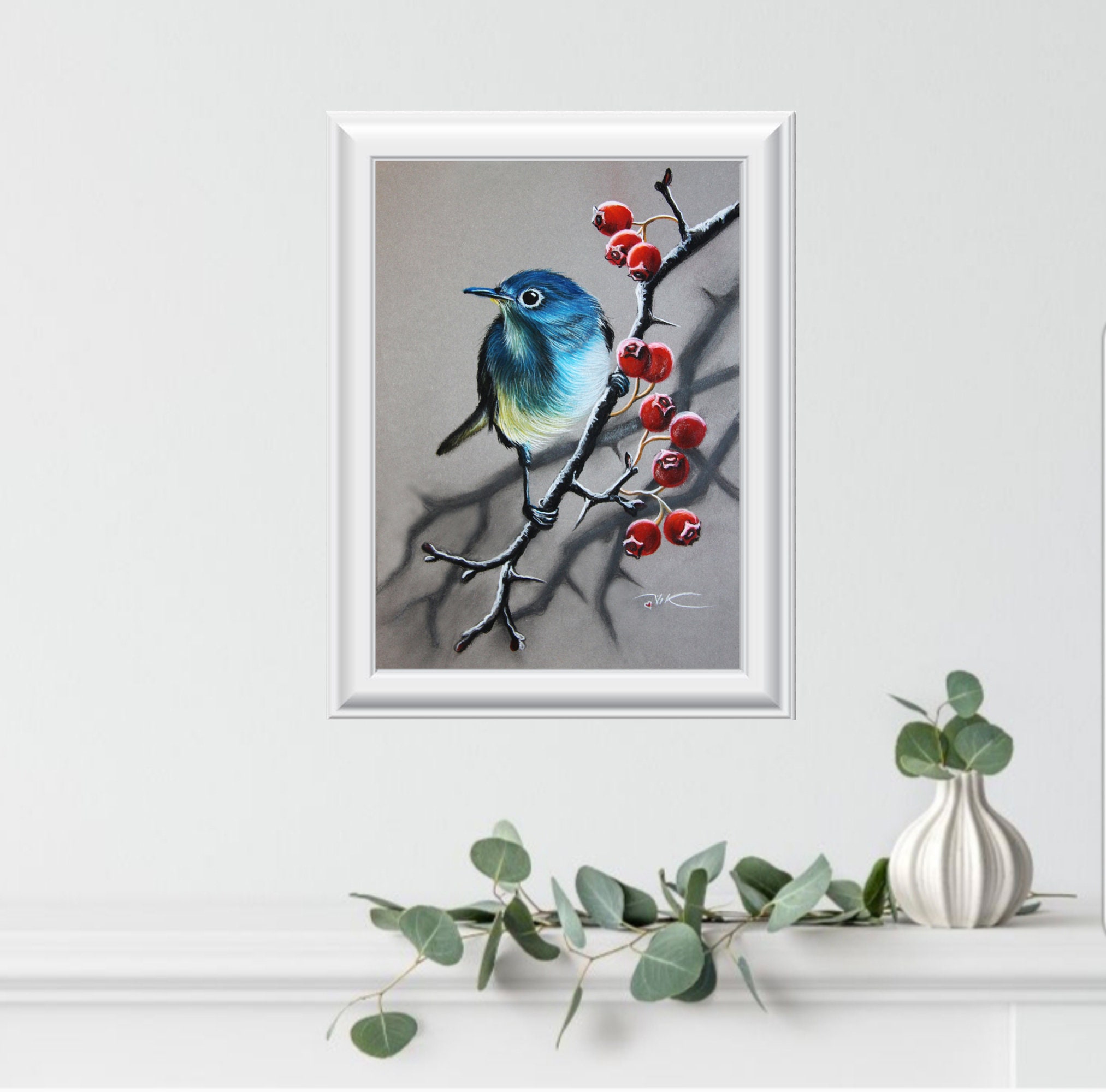 Painting Blue Bird Original Art Birds Painting Small Wall Art - Etsy