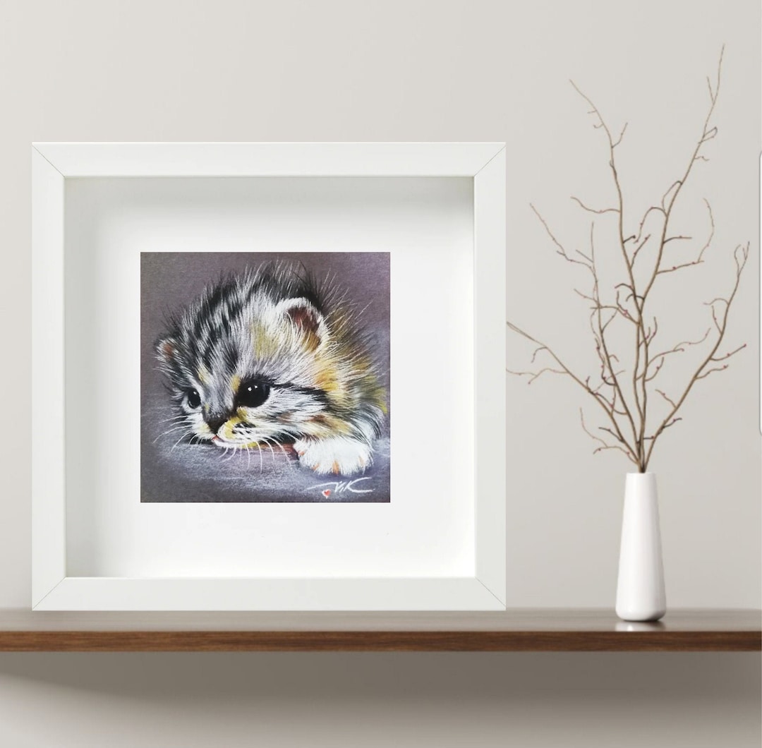 Original Kitten Pastel Painting: Small Animal Wall Art (4x4 Inches) - Etsy