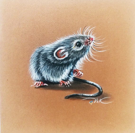 Mouse Painting Animals Original Art Animals Painting Pastel | Etsy