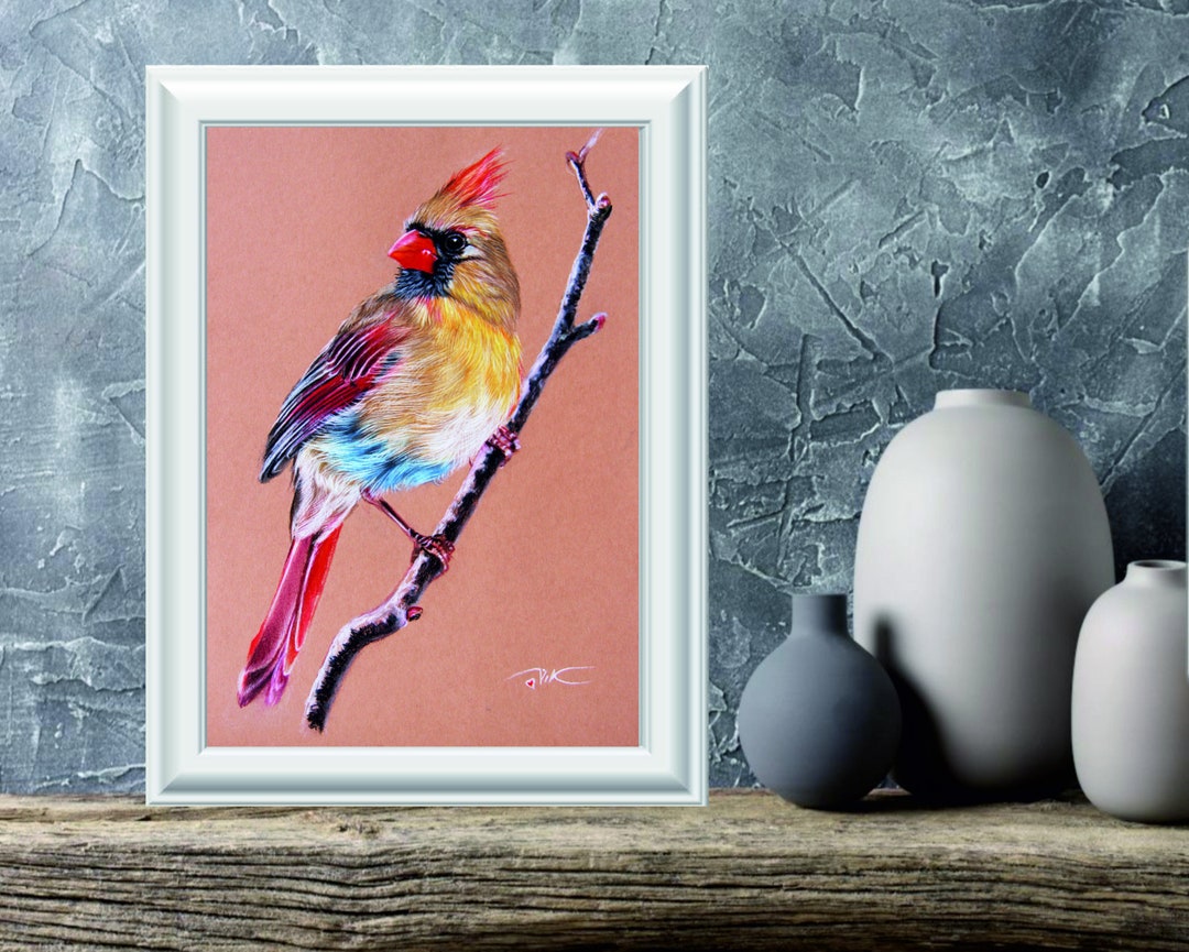 Cardinal Bird Painting: Original Pastel Art Custom Size - Etsy