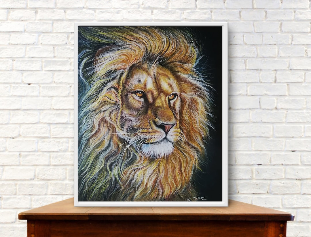 Lion Painting Animals Original Art African Animals Painting Wall Art 16 ...