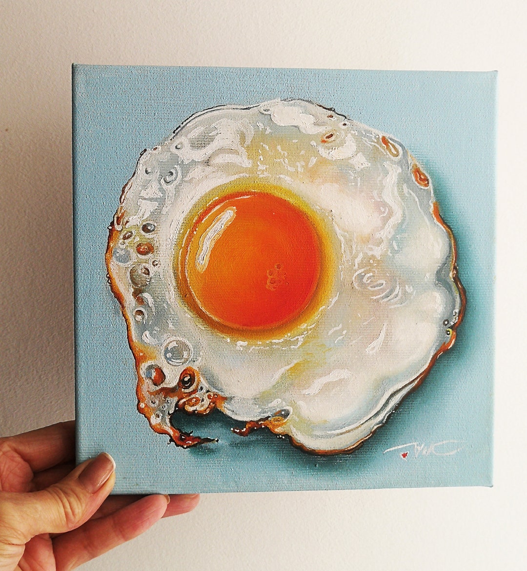 Fried Egg Oil Painting: Hyperrealism Food Still Life Kitchen Decor - Etsy