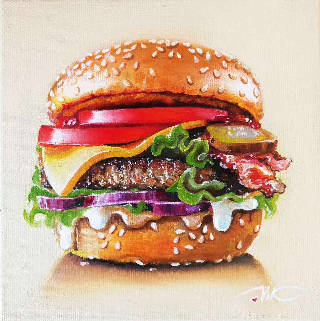 Burger Painting Original Art Oil Painting Canvas Food Painting - Etsy