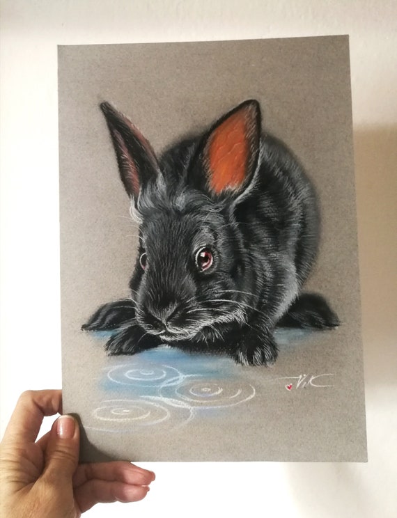 Black Rabbit Painting Original Art Animals Painting Wall Decor - Etsy
