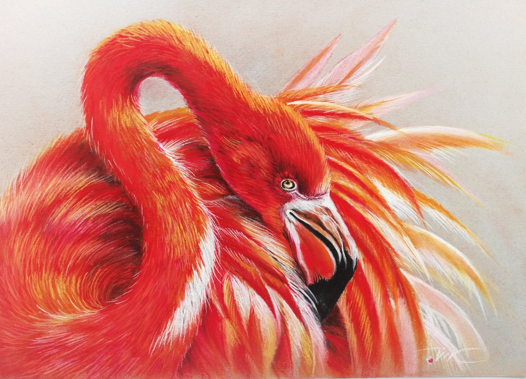 Flamingo Red Birds Painting Original Art Birds Pastel Painting Wall Art ...