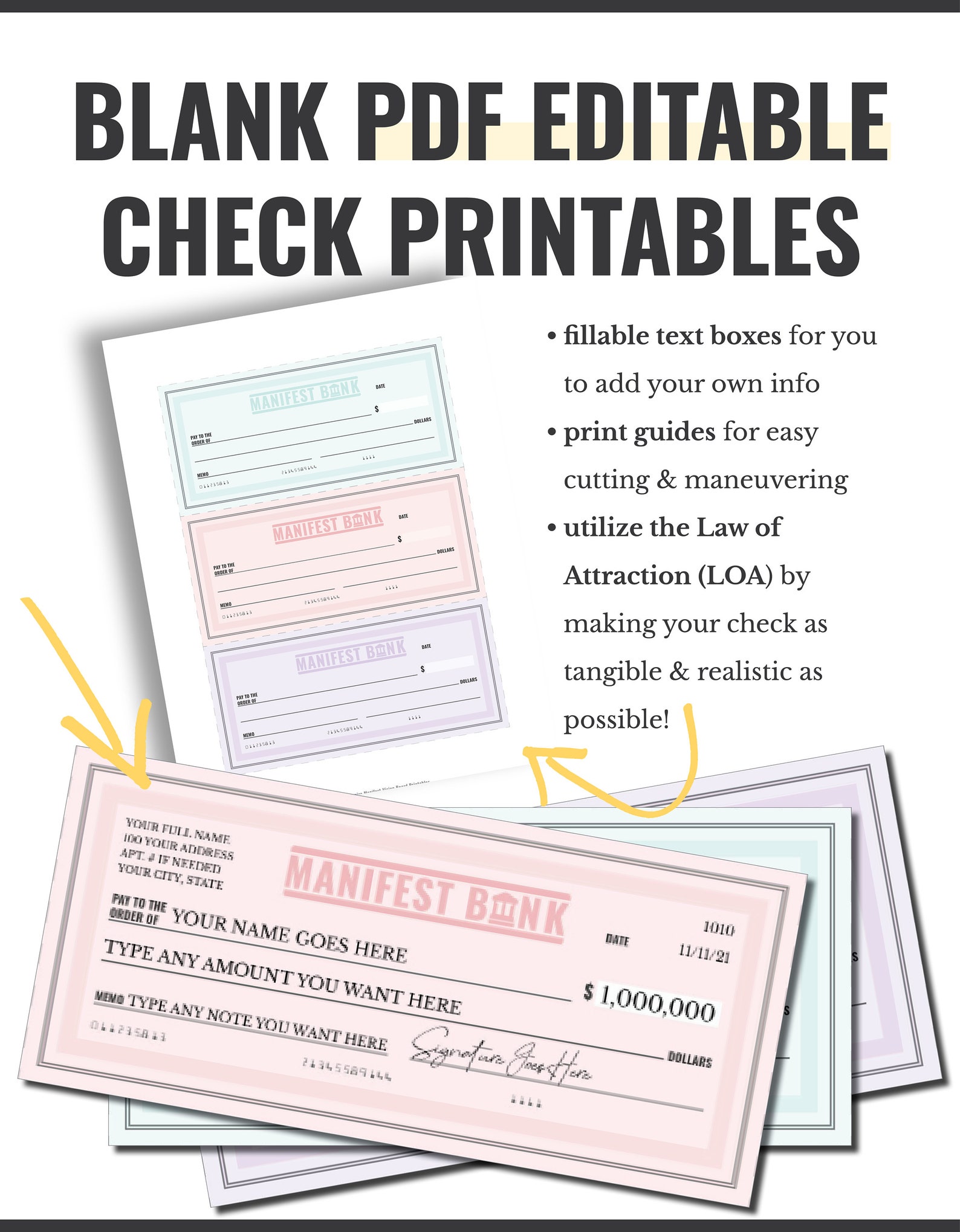 2024 Money Manifest Check Printable in Pink, Purple & Green (blank ...