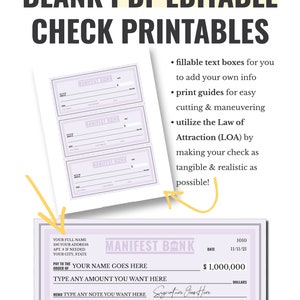 2024 Money Manifest Check Printable in Lilac Love (blank Check Editable ...