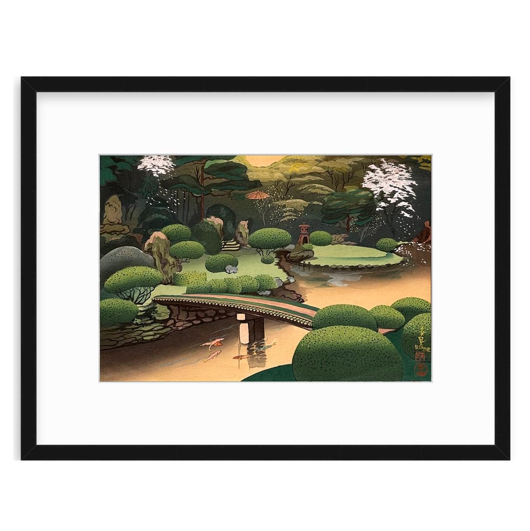 Woodblock Print of Kurodani Garden, Kyoto in Spring by Ohno Bakufo (1 ...