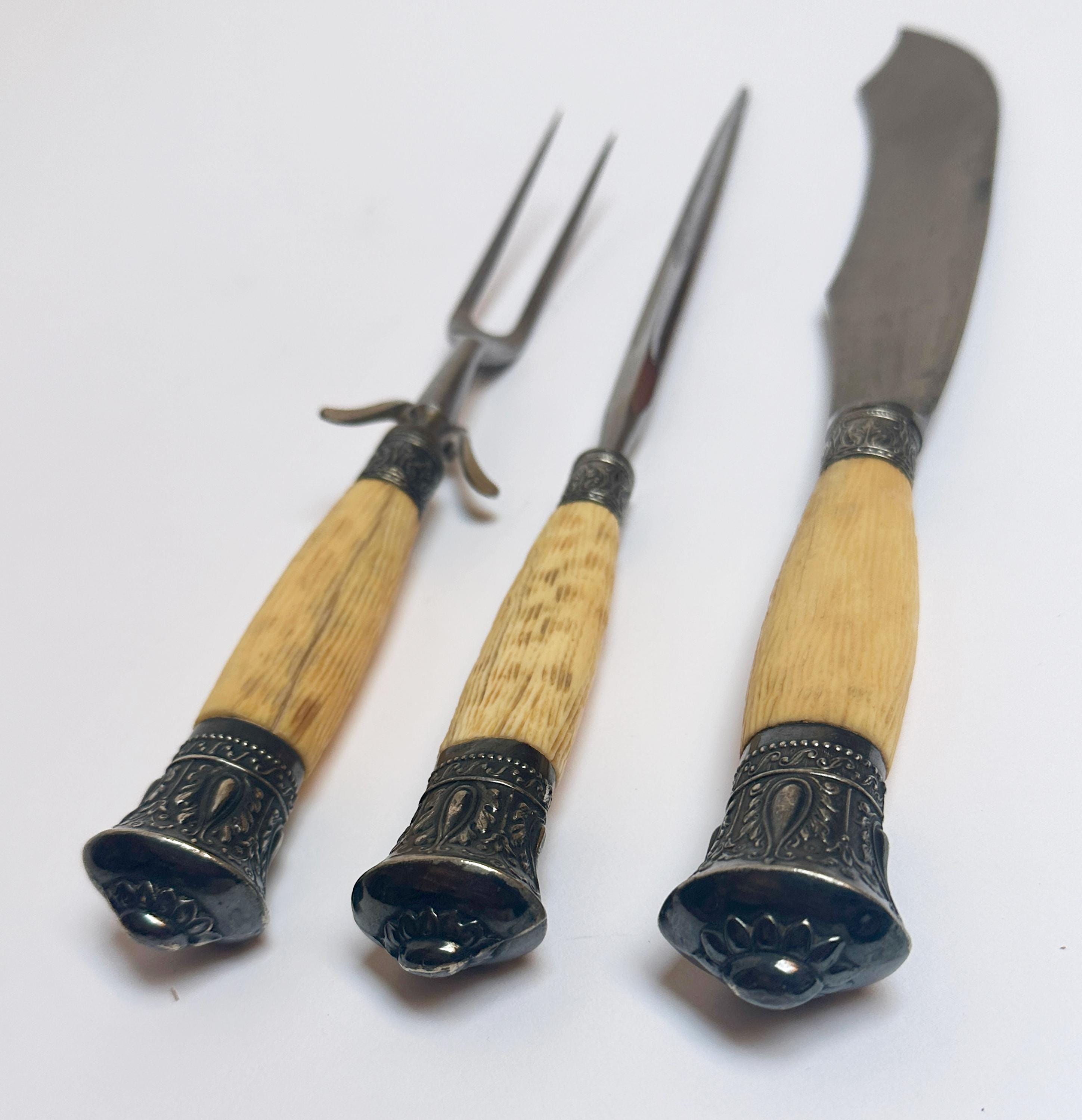 1834 J. Russel and Co. Green River Stag Horn Carving Set - Complete ...