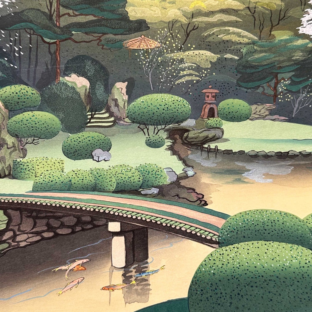 Woodblock Print of Kurodani Garden, Kyoto in Spring by Ohno Bakufo 1 of ...