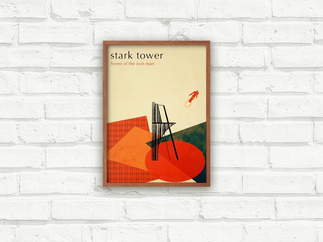 Iron Man Art Print, Stark Tower Travel Poster, Mid Century Modern ...