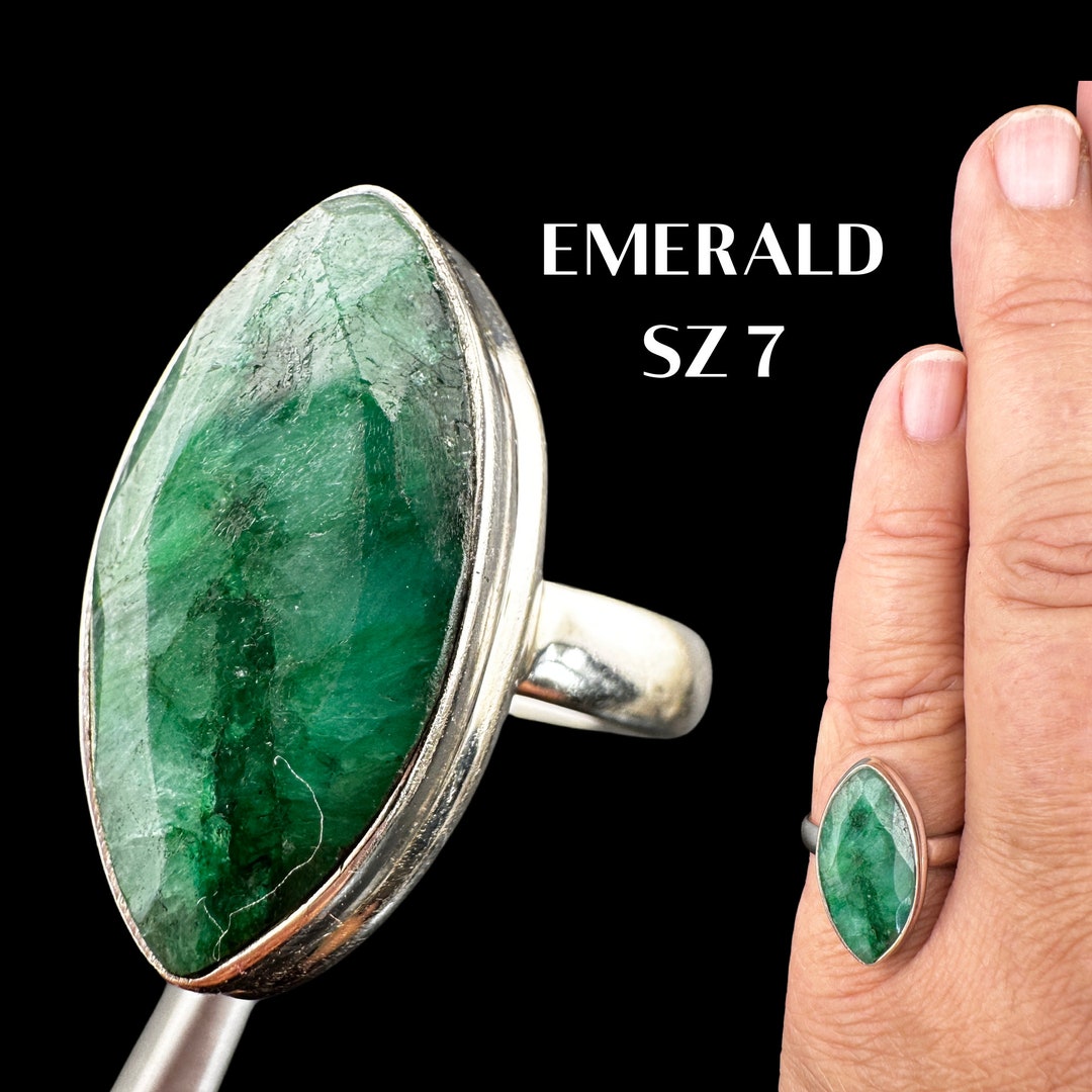 Emerald Crystal Ring Encoded to Thoth God of Magik/moon Silver Ring Sz ...