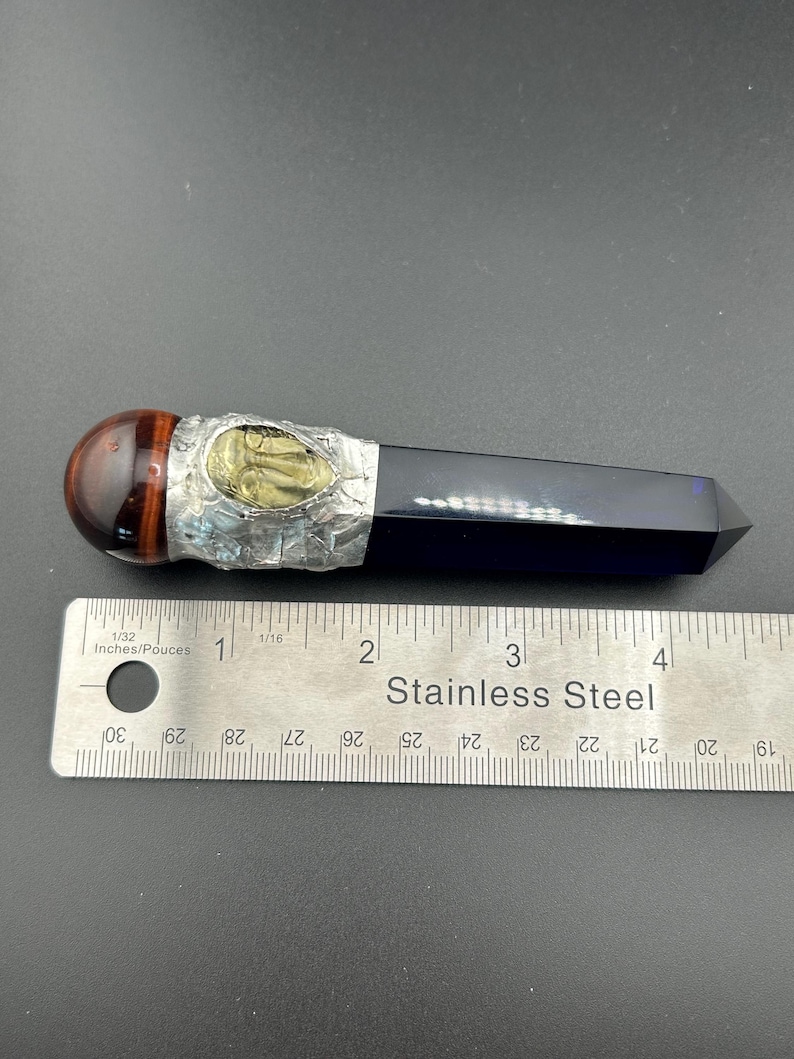 Artisan Crystal Sculpture, Blue Andara Wand, Red Tiger’s Eye Sphere ...