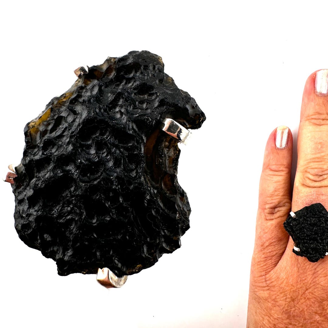 Tibetan Tektite Crystal Ring Silver Ring. Sz 9 Evil Eye Protection ...