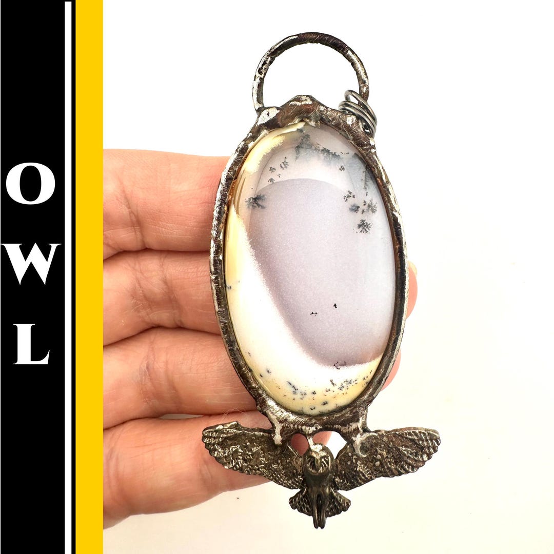 Merlinite Necklace Owl Totem Dendritic Opal Power Pendant Handmade ...